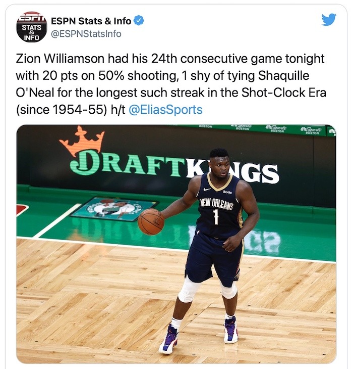 Williamson Nears Shaq Record